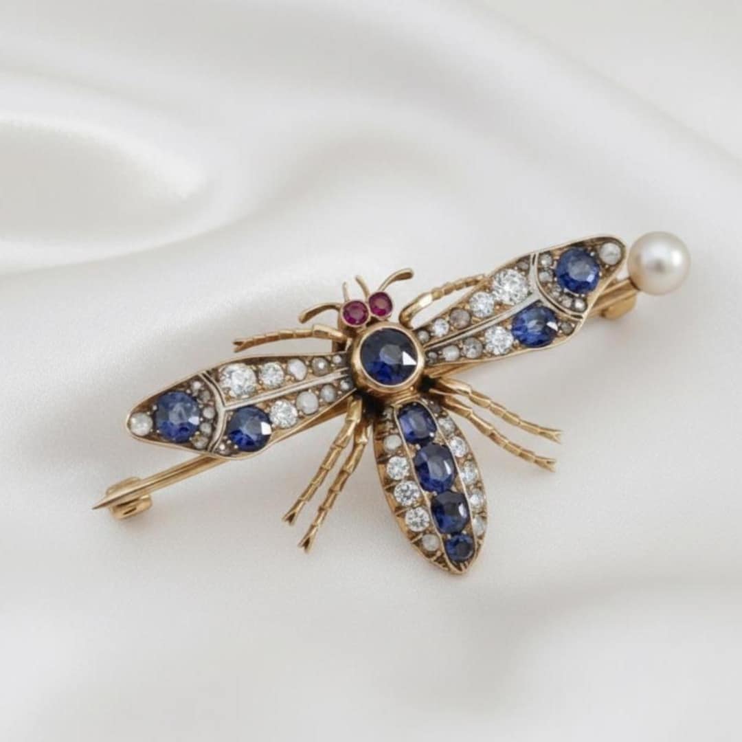Luxury Sapphire & Diamond Bug Brooch Pin 14K Gold Finish Unsex Bee ...
