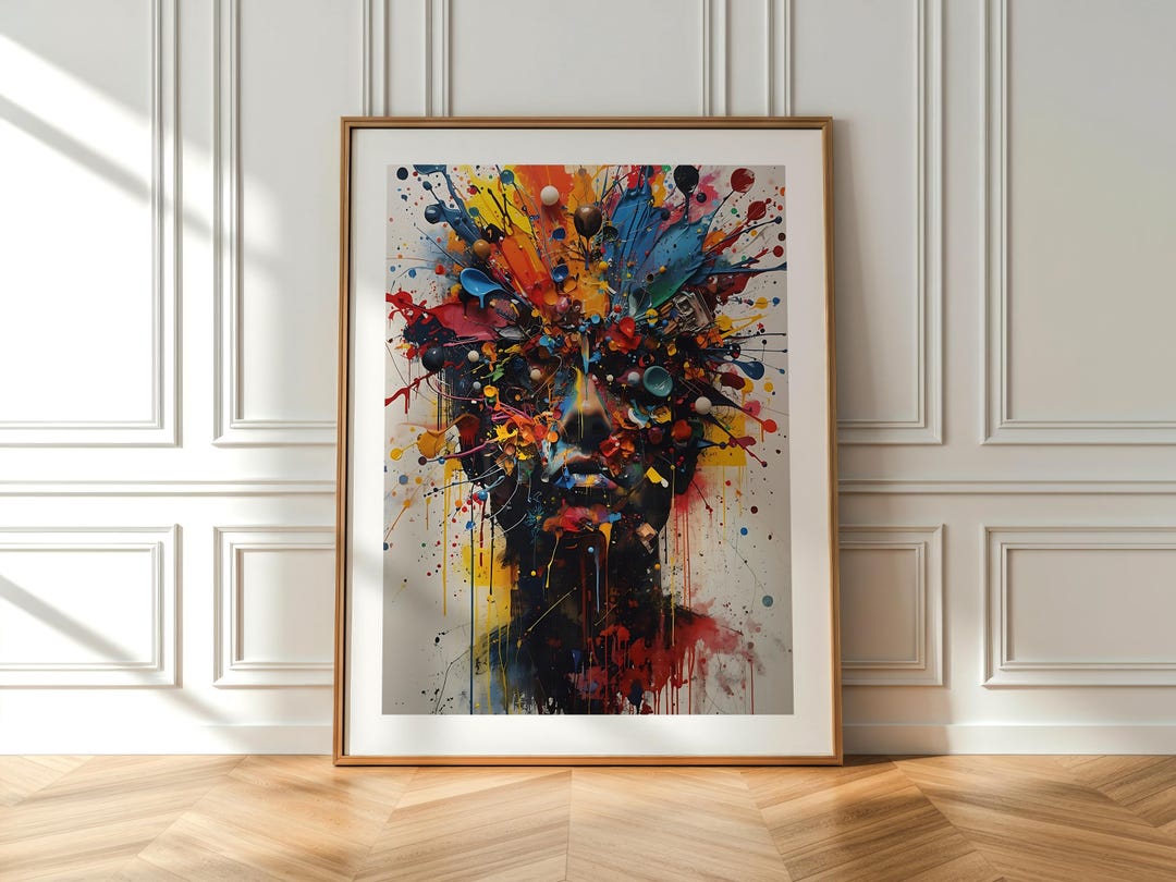 Abstract Expressionist Wall Art, Color Explosion Face Print, Emotional ...