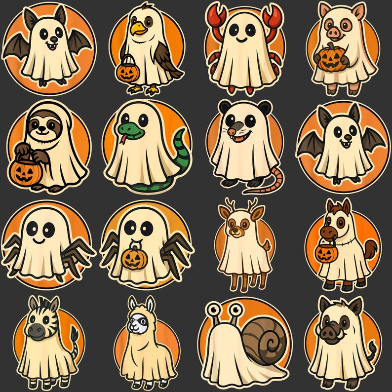 Ghost Animals PNG, Funny Halloween Animal World Clipart, Spooky Cartoon ...