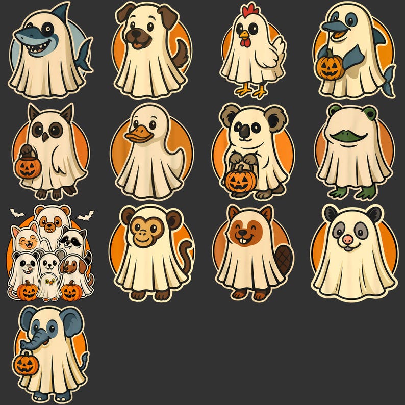 Ghost Animals PNG, Funny Halloween Animal World Clipart, Spooky Cartoon ...