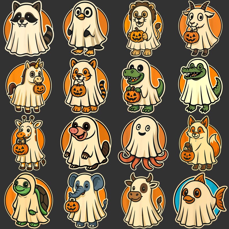 Ghost Animals PNG, Funny Halloween Animal World Clipart, Spooky Cartoon ...
