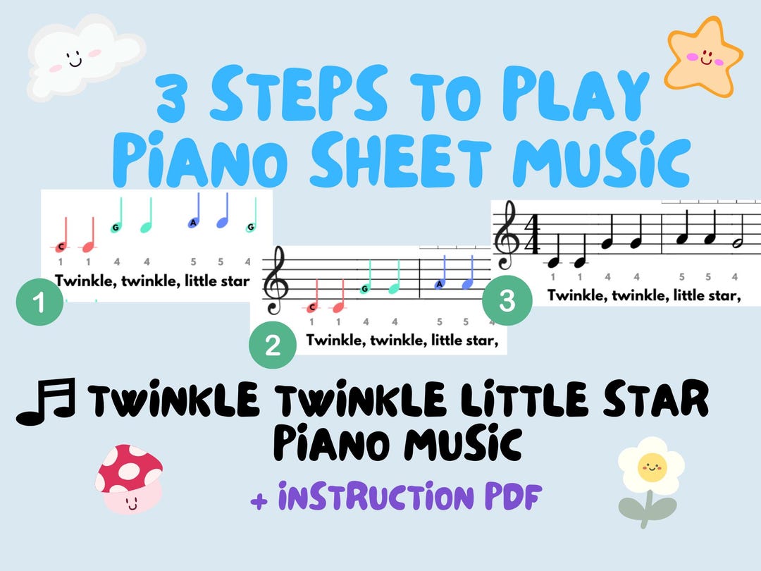 Twinkle Twinkle Little Star Piano Sheet Music: Color-coded Beginner ...