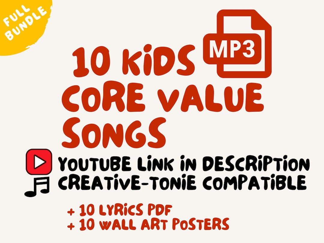 Kids Core Values Songs: Mp3s, Lyrics Pdfs & Wall Art - Etsy
