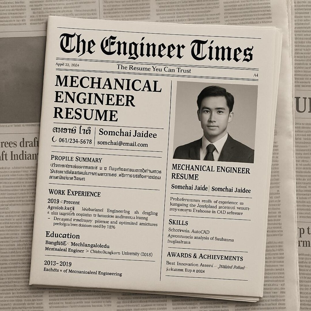 Editable Newspaper Style Resume Template – Thai/english – A4 Canva ...