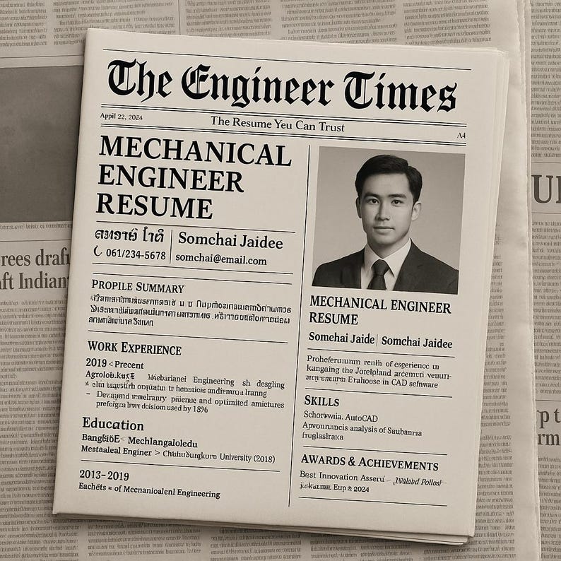 Editable Newspaper Style Resume Template – Thai/english – A4 Canva ...
