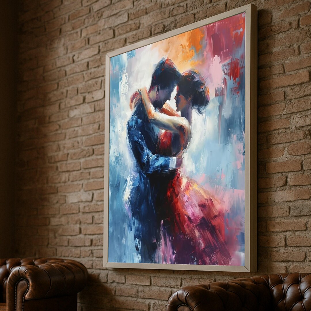 Romantic Couple Embrace Canvas, Abstract Love Painting, Dance Wall Art ...