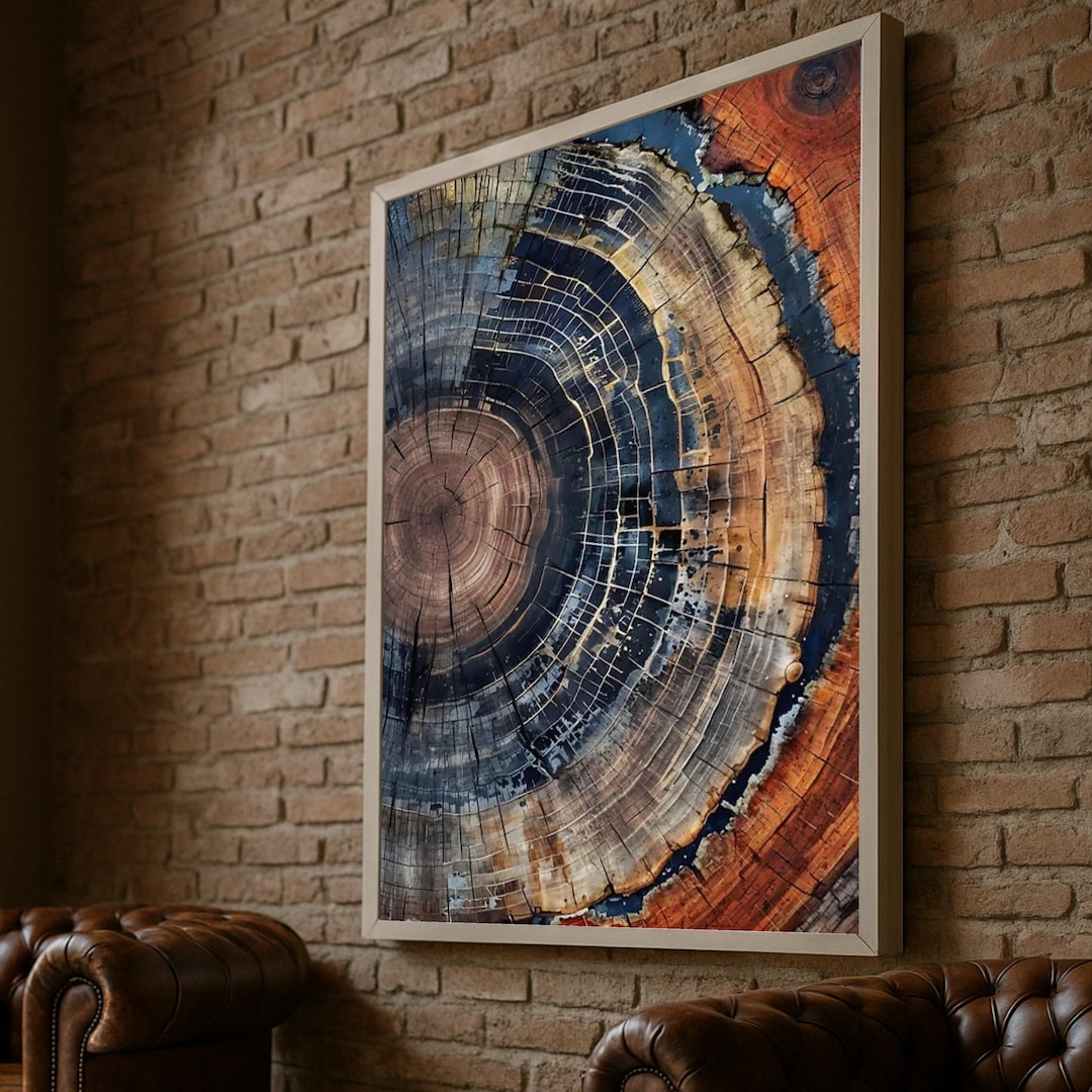 Rustic Tree Rings Canvas Wall Art, Abstract Wood Texture Decor, Natural ...