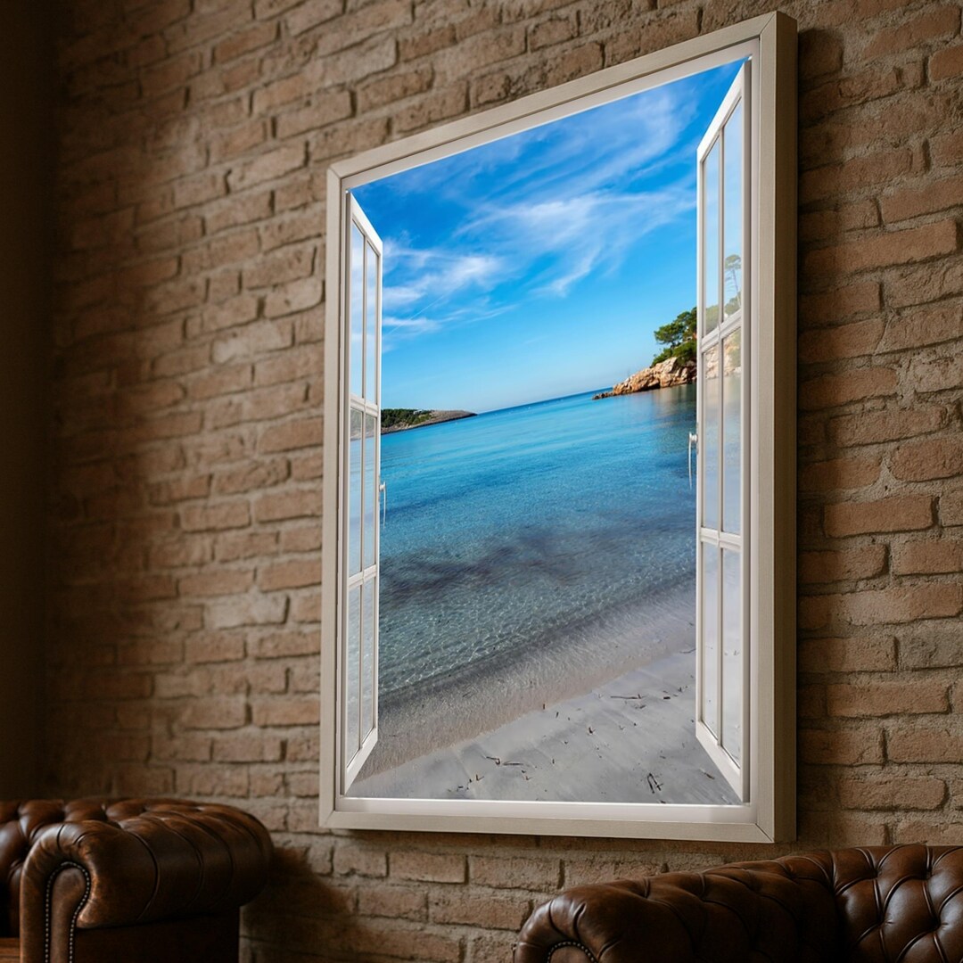 Open Window to Calm Sea View, Beach Shore Canvas, Coastal Wall Art ...