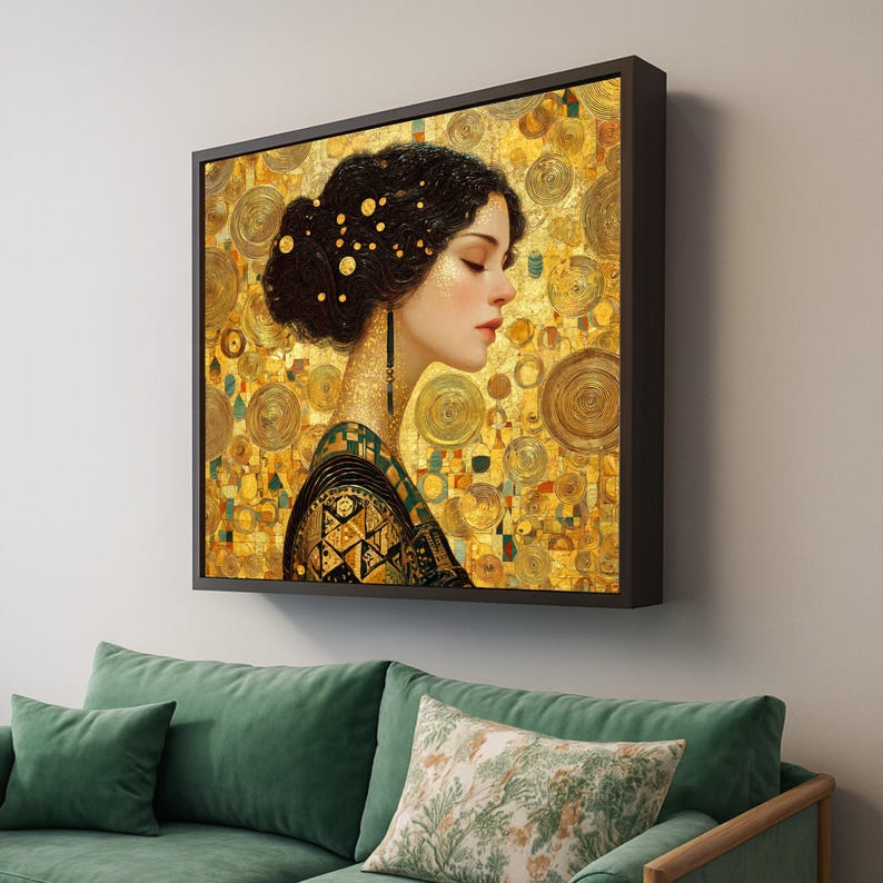 Gustav Klimt Profile Portrait Canvas, Gold Abstract Woman Wall Art, Art ...