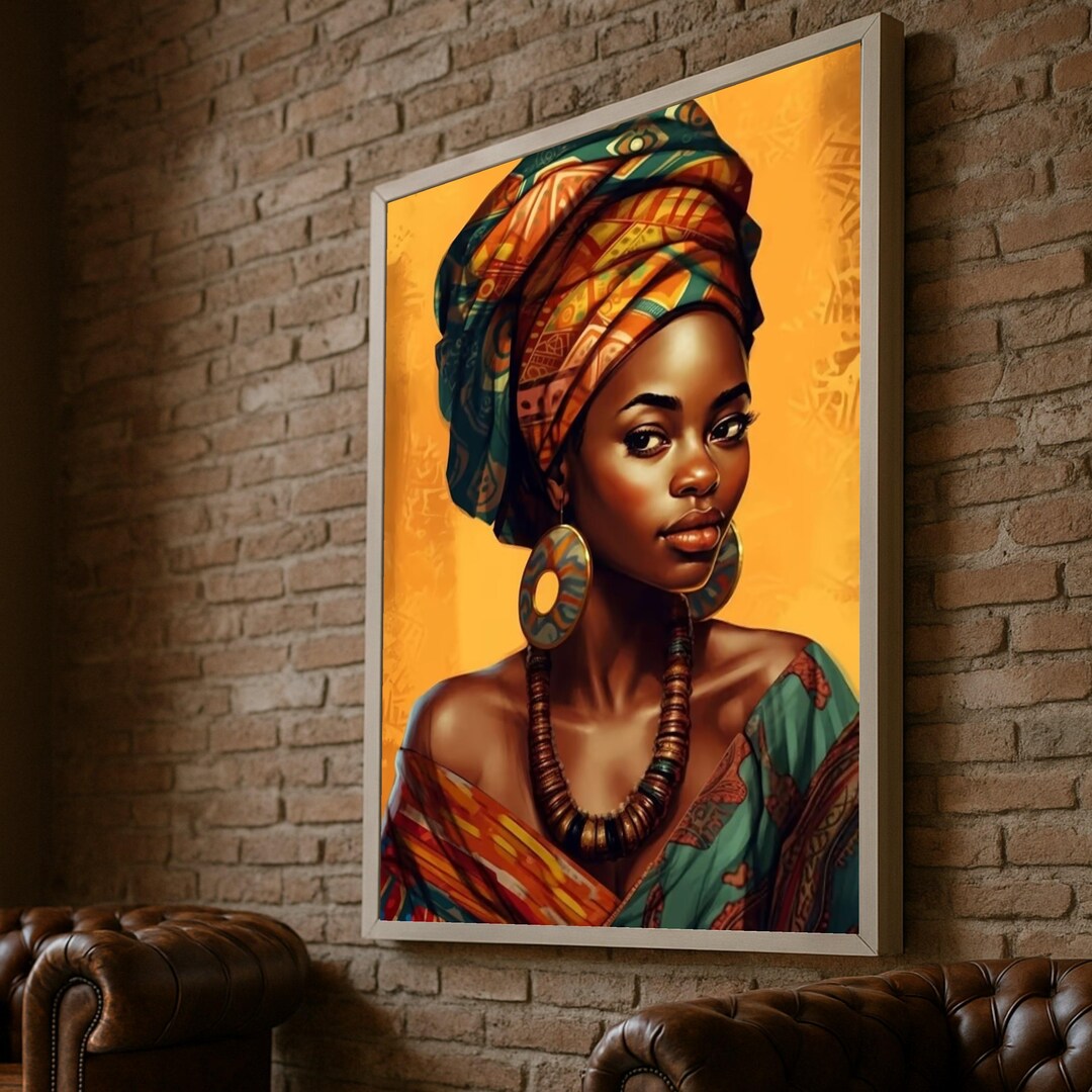 African Beauty Portrait Canvas, Ethnic Woman Wall Art, Vibrant Headwrap ...