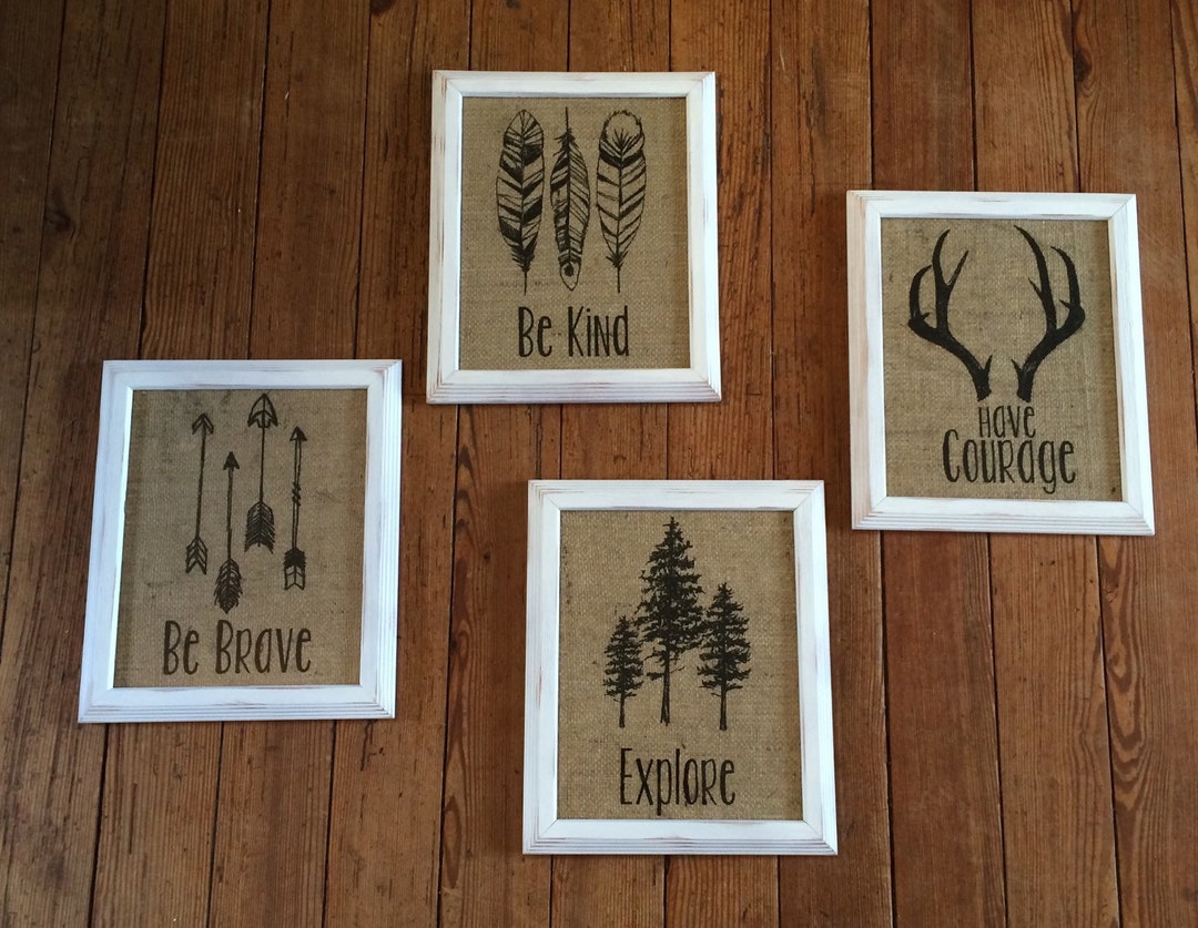 Large 8x10 Burlap Woodland Nursery Series - Set of Four - Be Kind ...