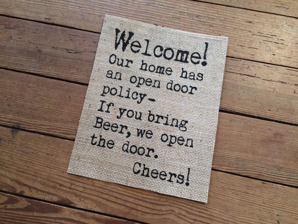 Burlap open Door Beer Policy Print Home Decor - Etsy