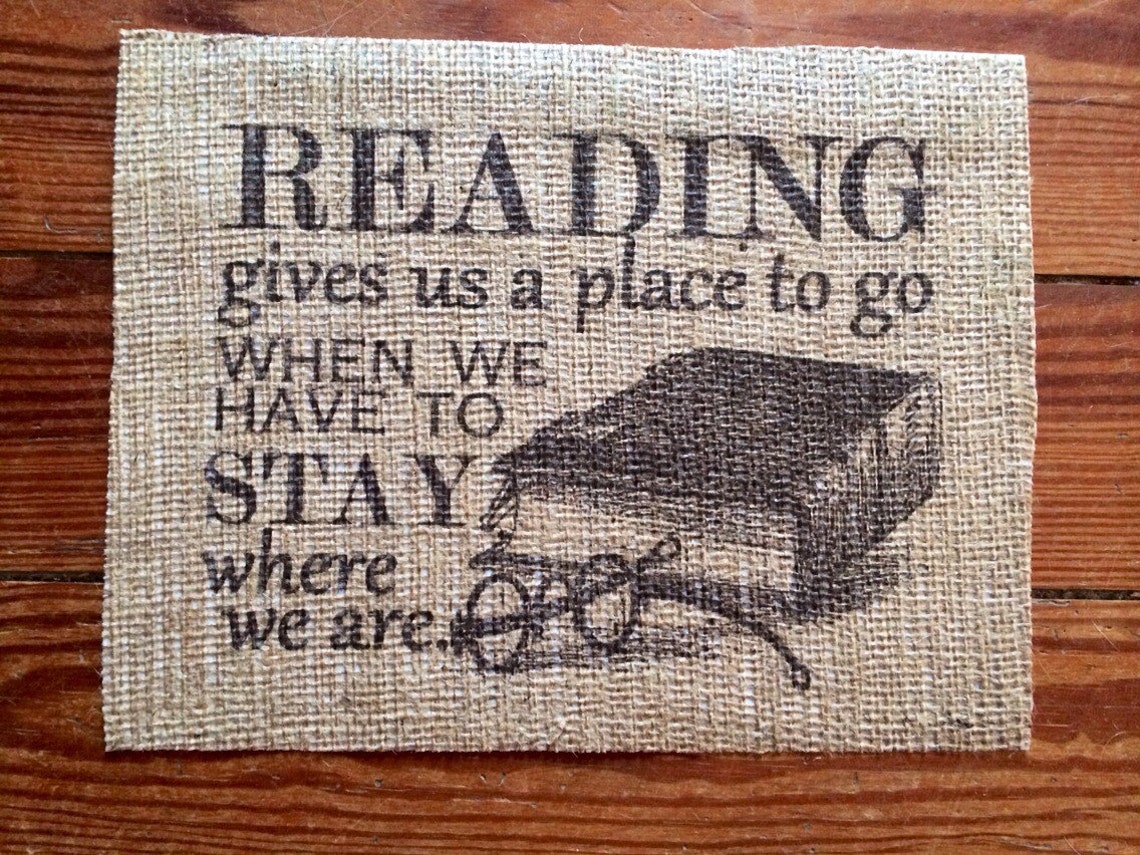 READING Burlap Print -- Home Library Sign -- Rustic Home Decor -- Book ...