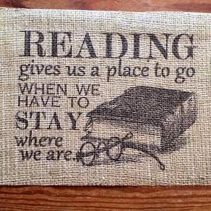 READING Burlap Print -- Home Library Sign -- Rustic Home Decor -- Book ...