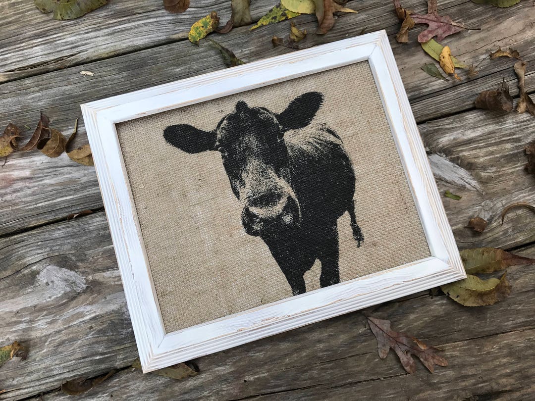 Burlap Cow Art Print - Home Decor - Housewarming Gift - Country Western ...