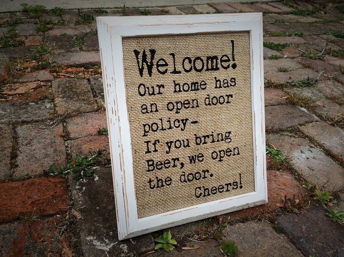 Burlap open Door Beer Policy Print Home Decor - Etsy