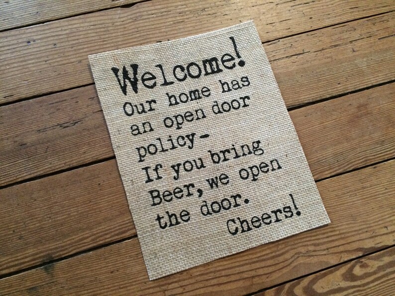 Burlap open Door Beer Policy Print Home Decor - Etsy