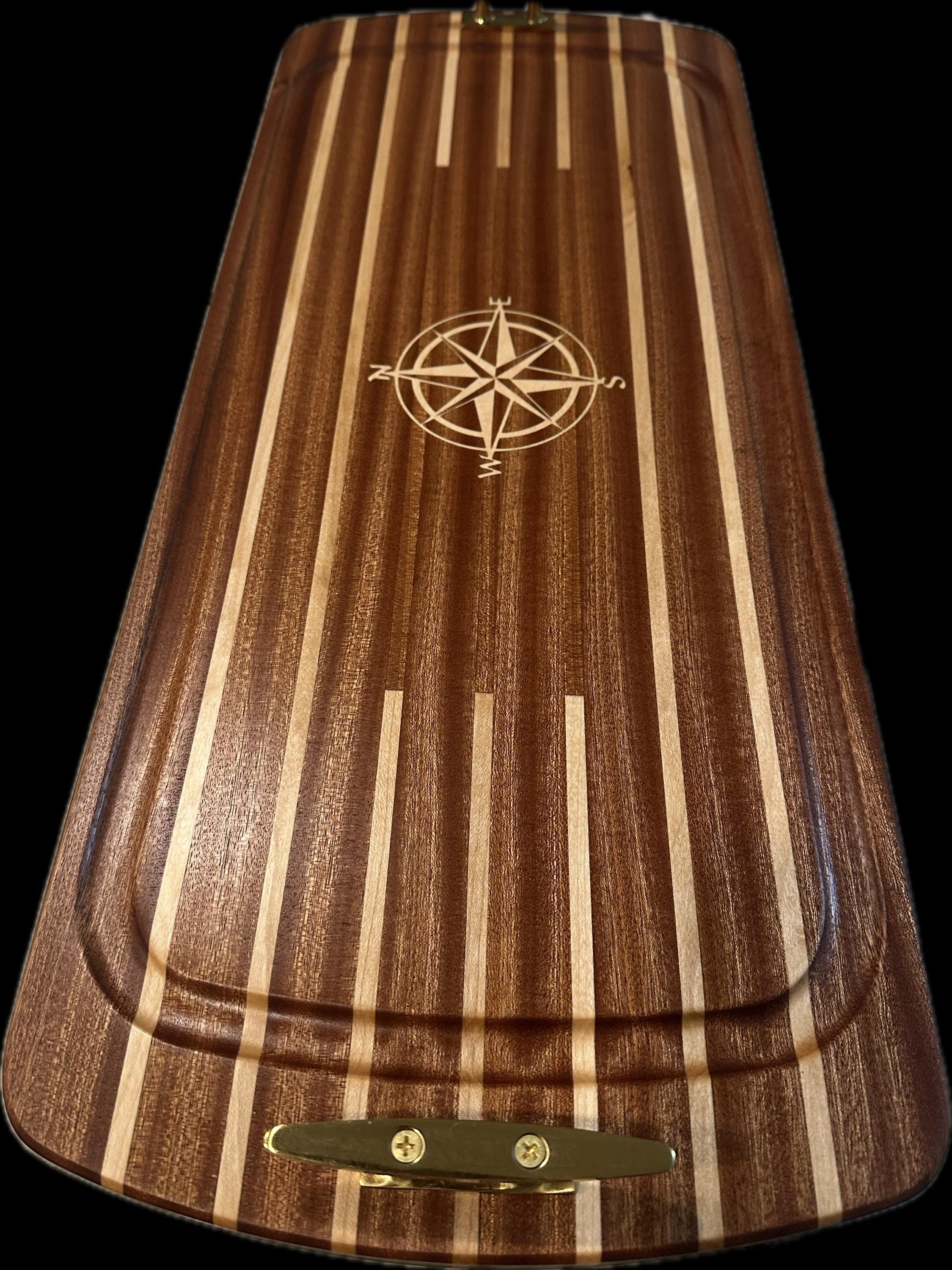 Nautical Sapele & Maple Tray Compass Rose Inlay Brass Accents ...