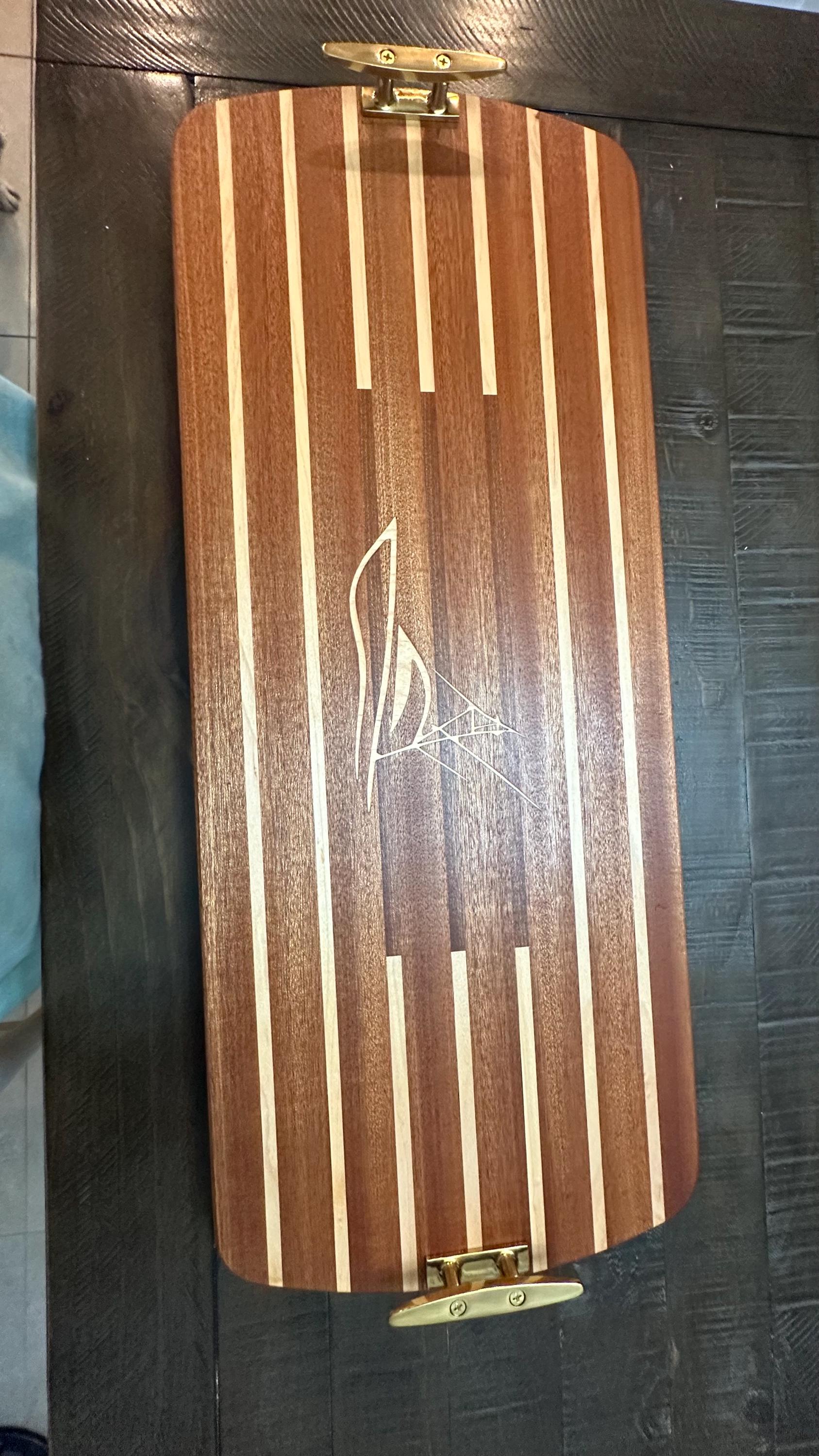 Nautical Sapele & Maple Tray Compass Rose Inlay Brass Accents ...