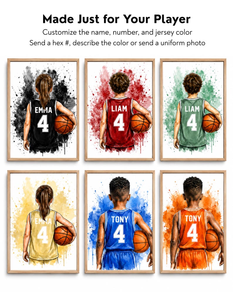 Custom Basketball Portrait, Basketball Lover Gift for Boys and Girls ...