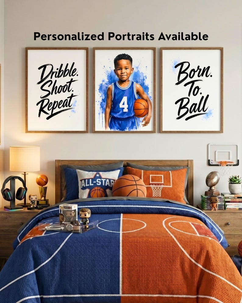 Custom Basketball Portrait, Basketball Lover Gift for Boys and Girls ...
