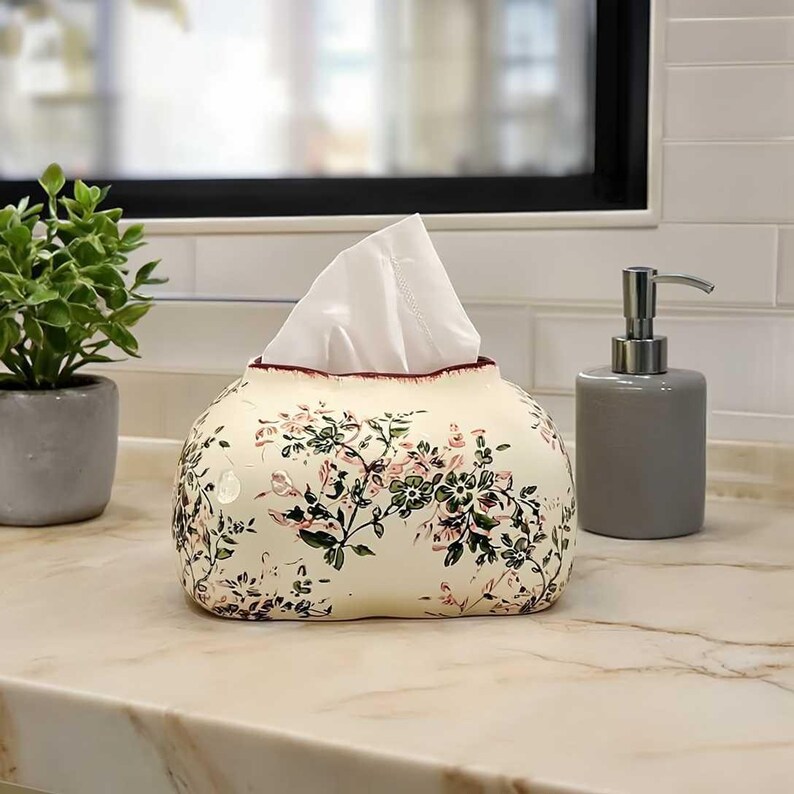 Floral Ceramic Tissue Holder | Vintage Home Decor for Living Room or ...