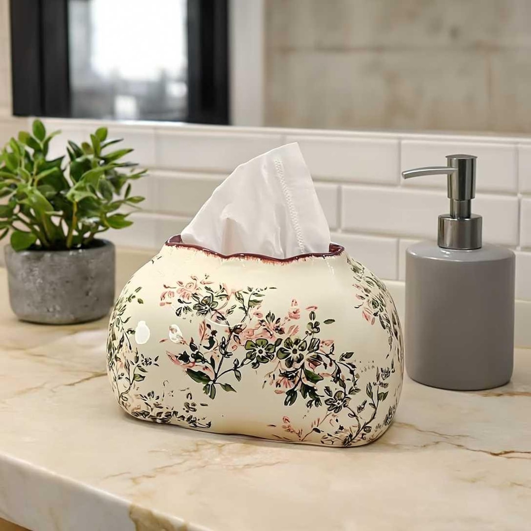 Floral Ceramic Tissue Holder | Vintage Home Decor for Living Room or ...