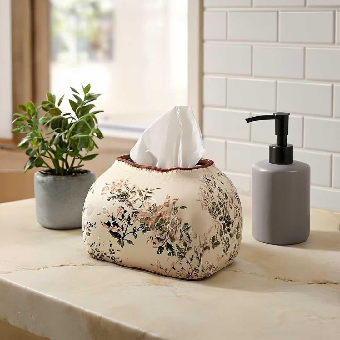 Floral Ceramic Tissue Holder | Vintage Home Decor for Living Room or ...