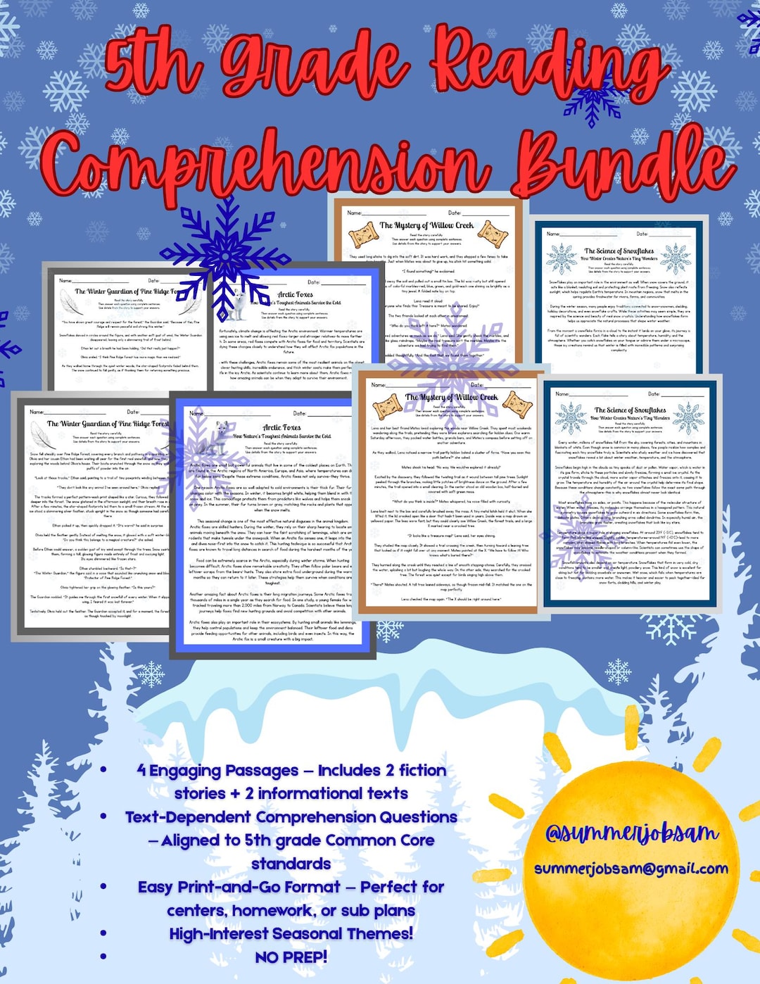 5th Grade Reading Comprehension Worksheets | Winter Reading Passages ...