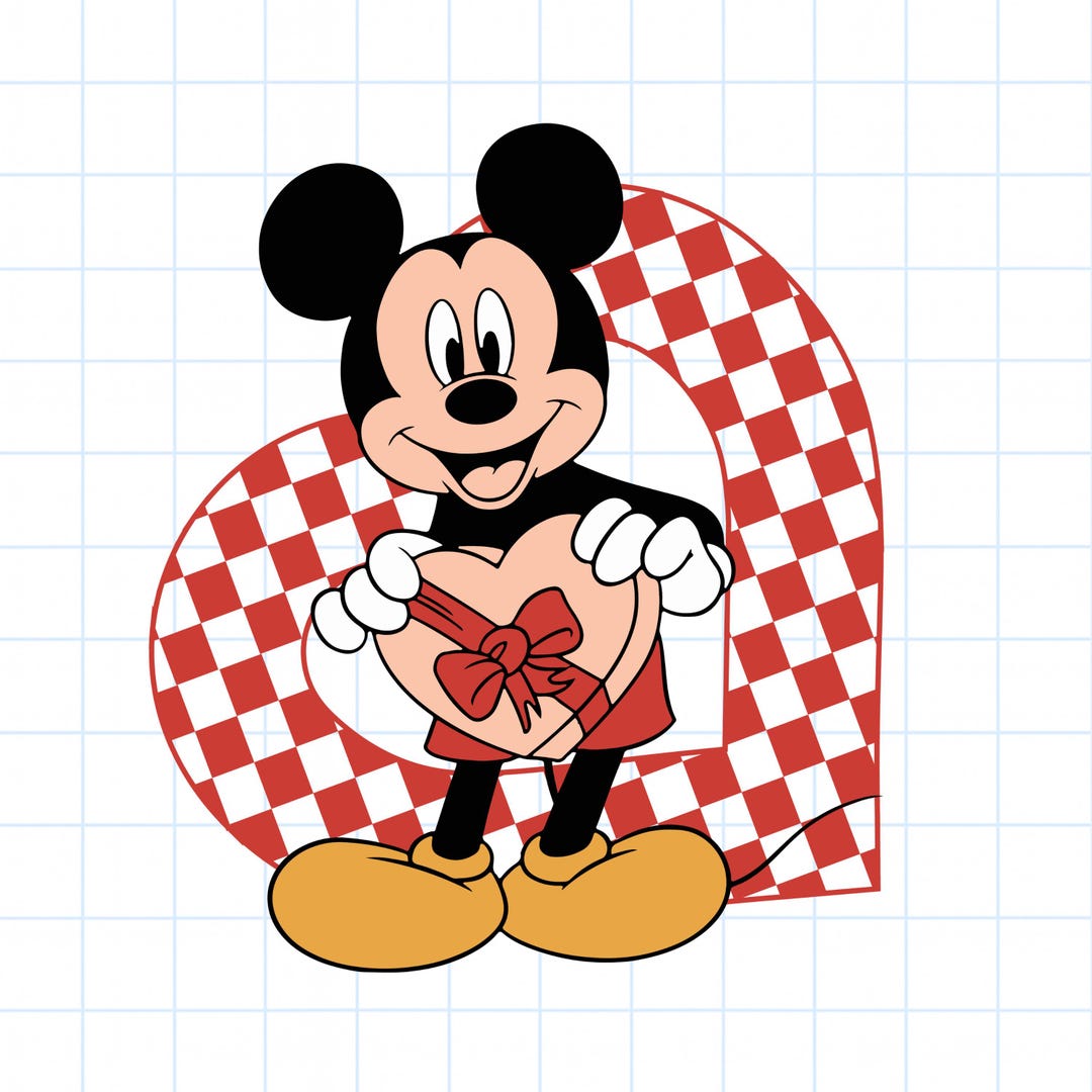Mickey Valentine PNG • Gingham Heart Clipart • Retro Love Sublimation ...