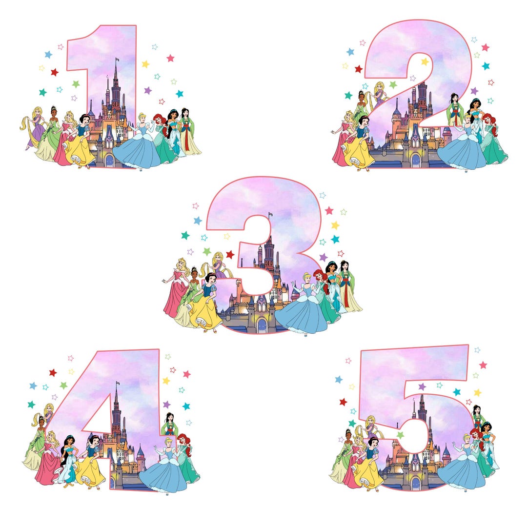 Disney Princess Birthday Numbers PNG Bundle • 1st 2nd 3rd 4th 5th ...