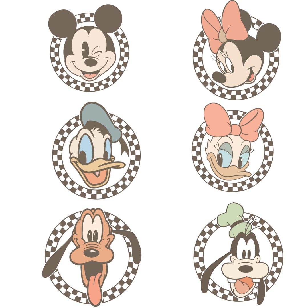 Retro Mickey and Friends Checkered Circles Bundle, PNG, Retro Disney ...