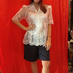 Sheer Floral Embroidered Shirt - Etsy