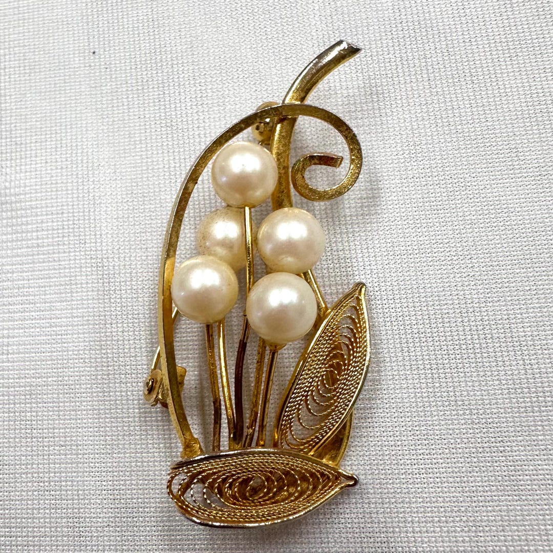 Vintage Gold Tone Pearl Floral Brooch | Mid Century Style | Elegant ...
