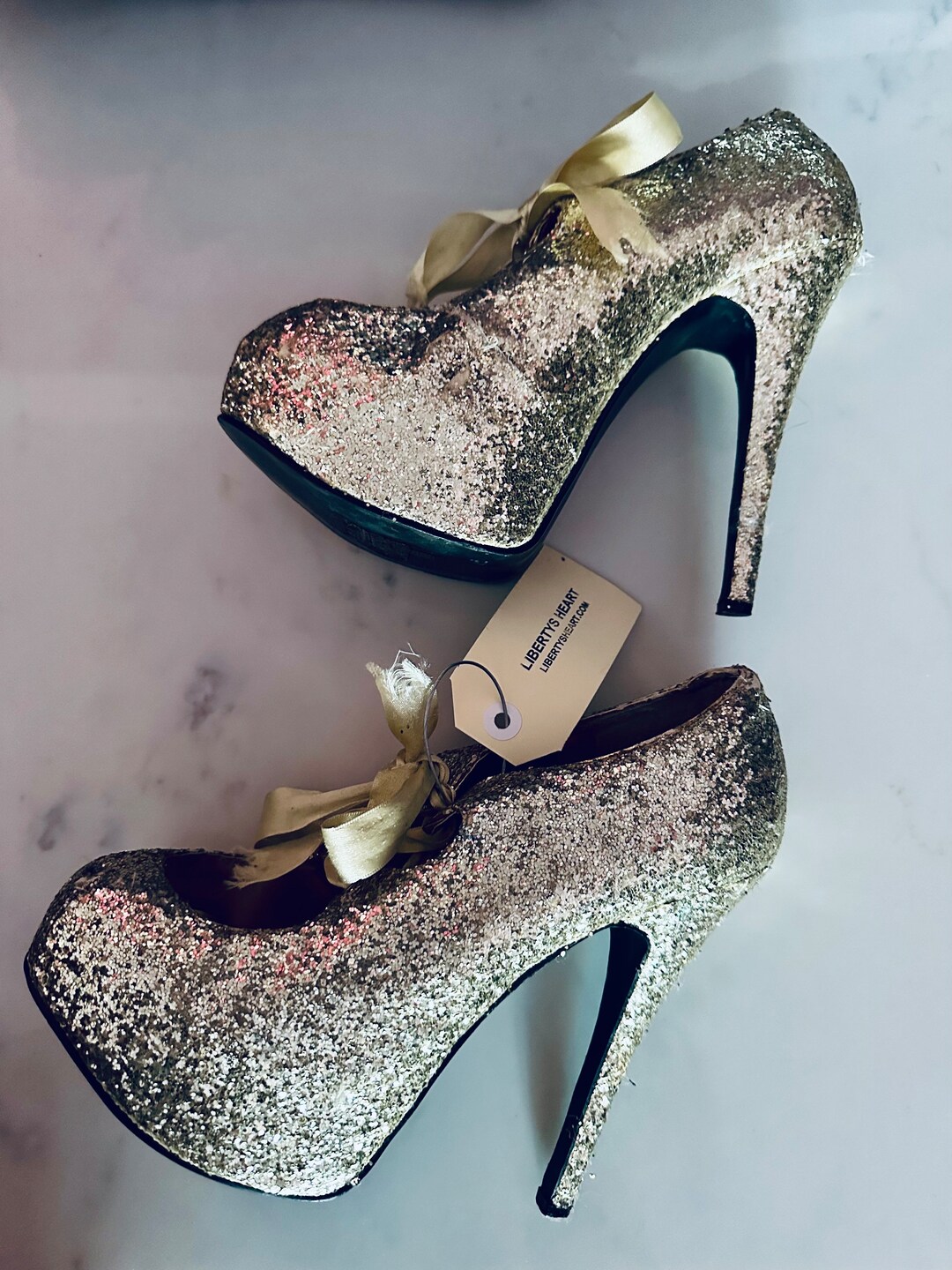 Gold Glitter Platform Heels - Etsy