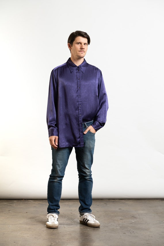 Vintage Purple Satin Button up Long Sleeve Shirt Etsy