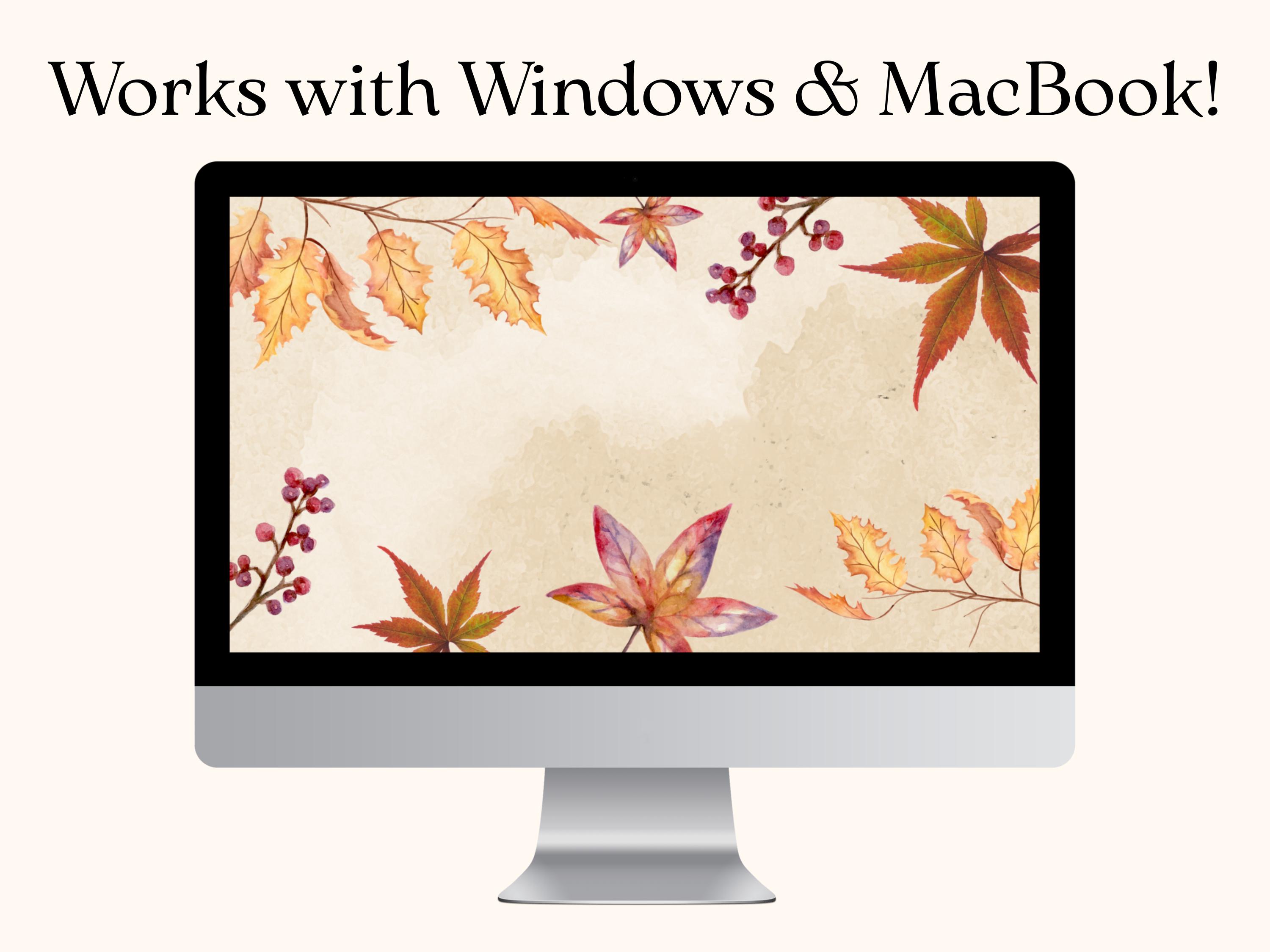 Fall Desktop Wallpaper Watercolor Autumn Leaves Digital Download - Etsy