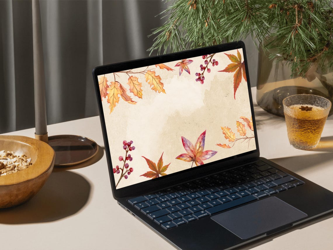 Fall Desktop Wallpaper Watercolor Autumn Leaves Digital Download - Etsy