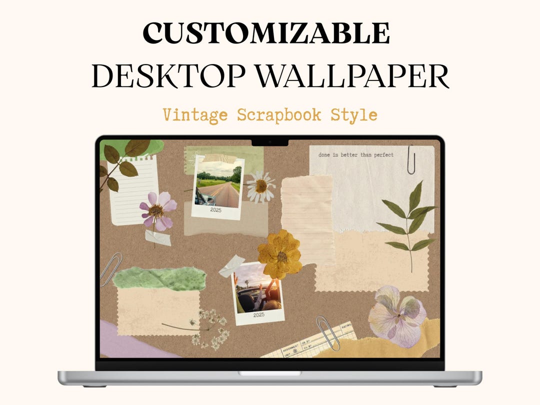 Customizable Scrapbook Desktop Wallpaper. Dried Flowers and Leaves ...