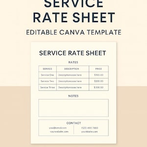 Freelancer Rate Sheet | Canva Template | Service Pricing Guide for ...