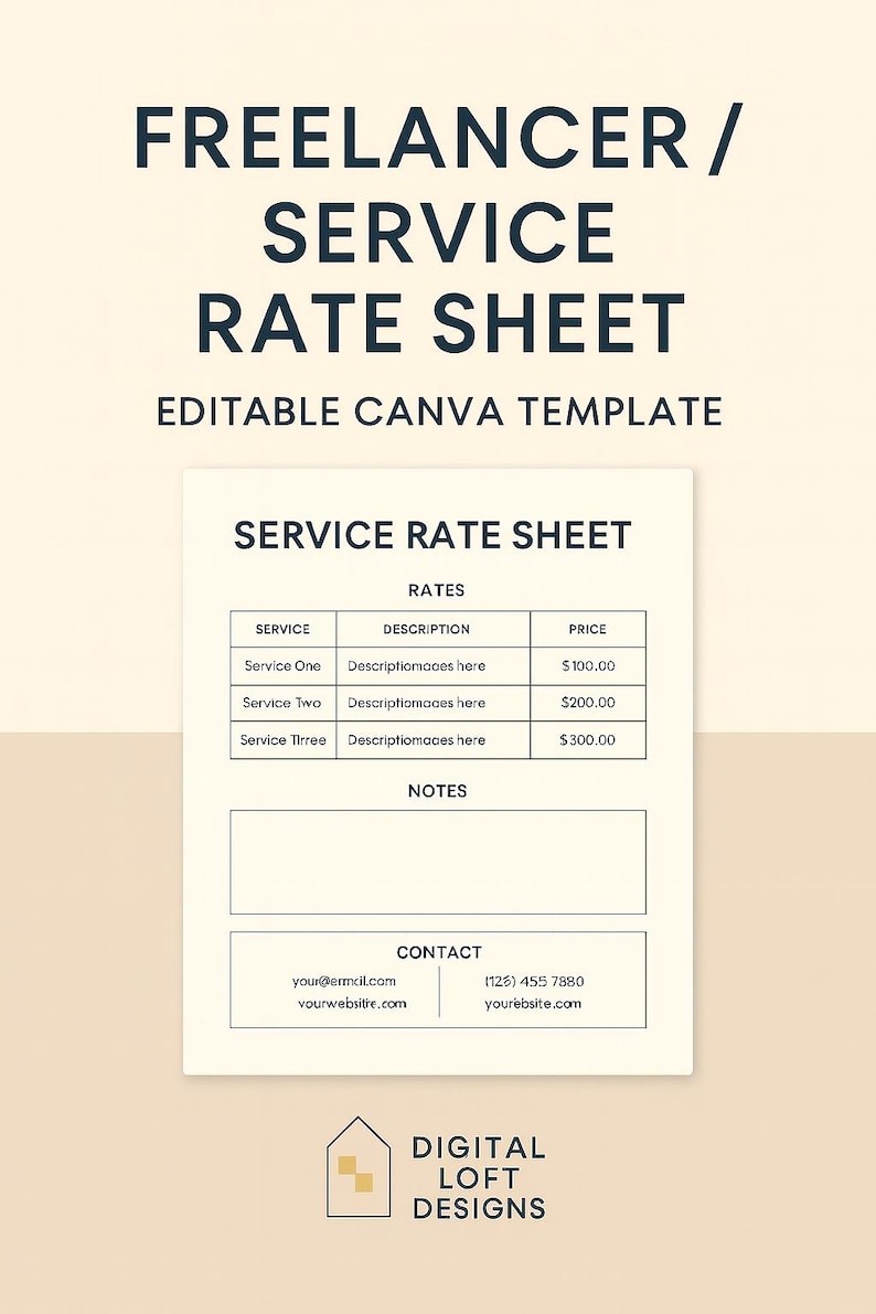 Freelancer Rate Sheet | Canva Template | Service Pricing Guide for ...