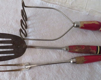 Red Handled Utensils - Etsy