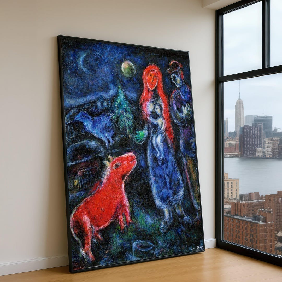 Marc Chagall Inspired Family Scene Canvas, Abstract Colorful Figures ...