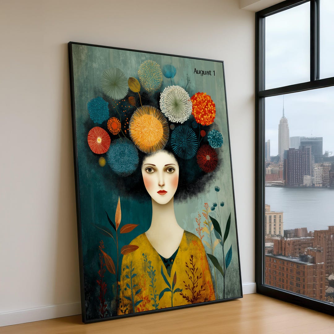 Surreal Woman Portrait Canvas, Floral Hair Design, Modern Artistic Wall ...