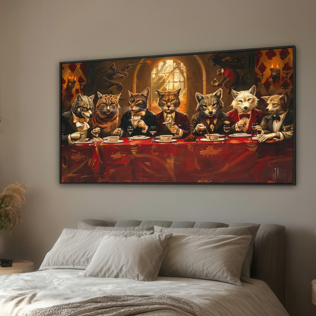 Animal Dinner Party Canvas, Gothic Cats and Wolves Art - Etsy