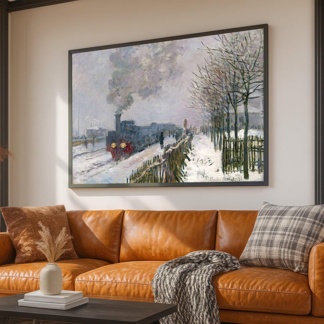 Impressionist Winter Train Scene Canvas, Claude Monet Inspired Wall Art ...