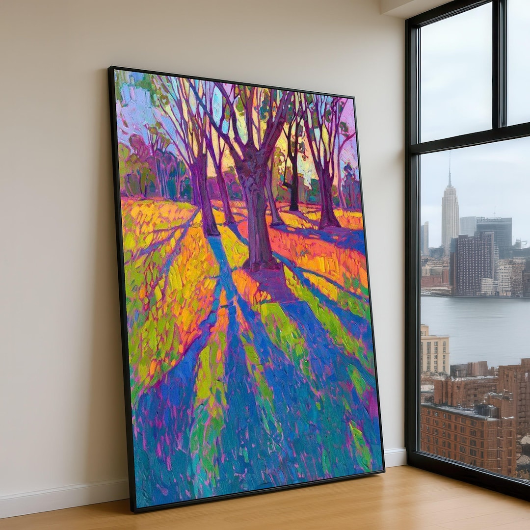 David Hockney, Vibrant Sunset Trees Canvas Wall Art, Colorful Forest ...