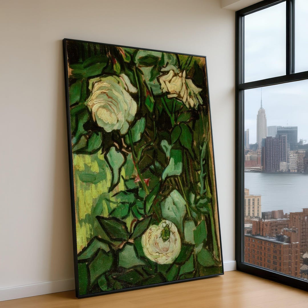 Van Gogh White Roses Canvas Print, Impressionist Floral Wall Art - Etsy
