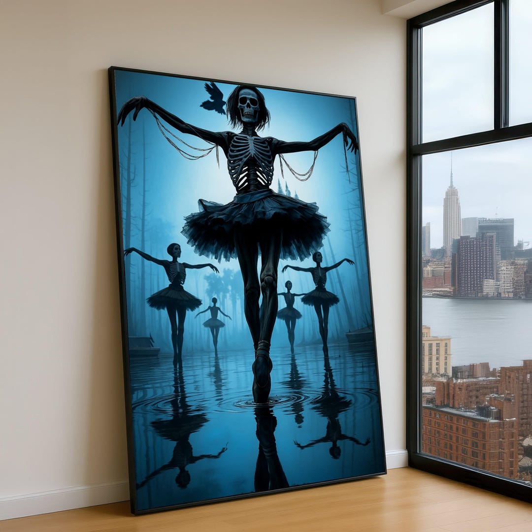 Skeleton Ballerinas Dance, Dark Gothic Canvas Wall Art, Spooky Ballet ...