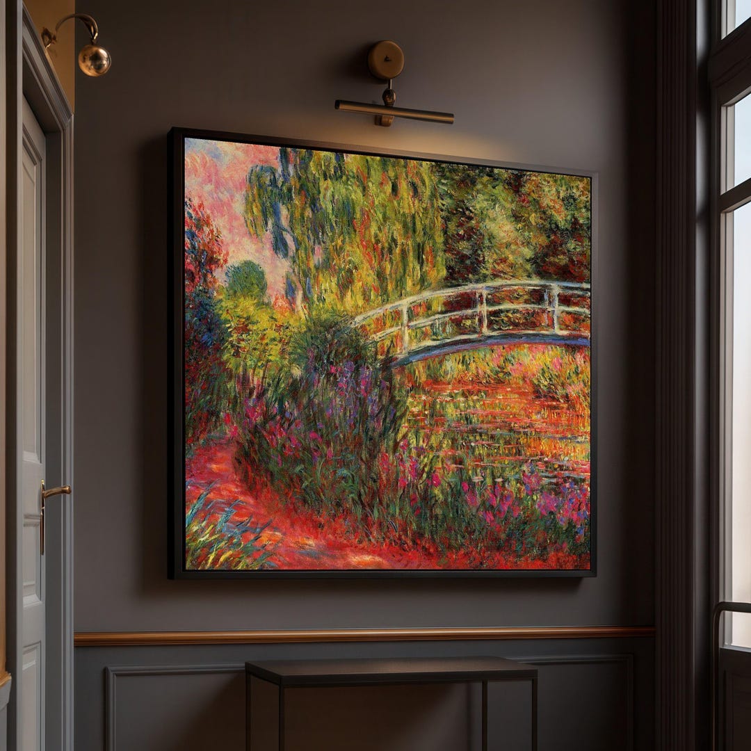 Monet Water Lilies Bridge Canvas Wall Art, Impressionist Garden ...